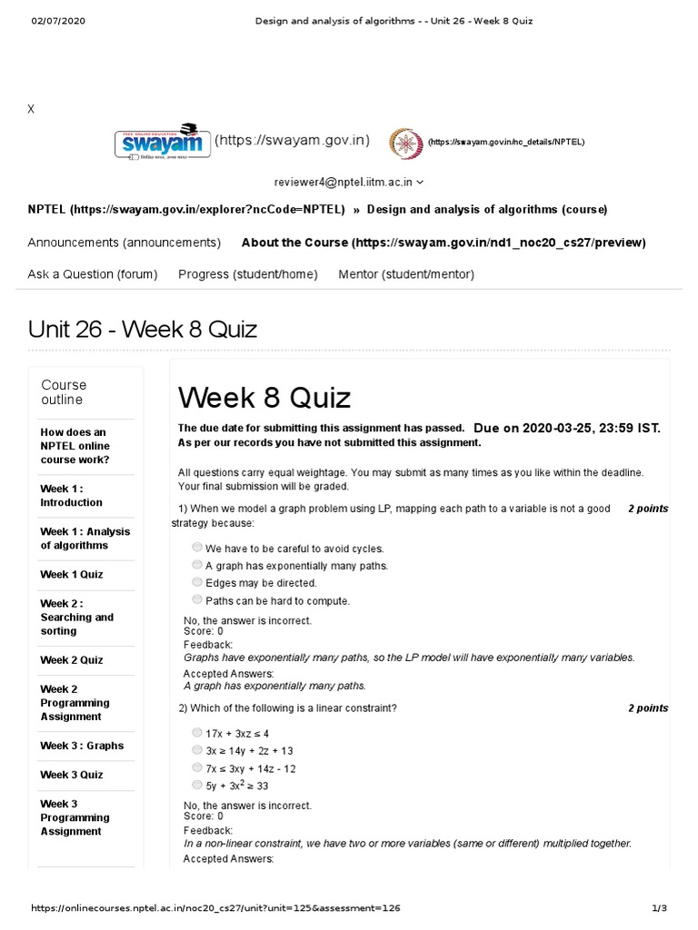 Noc20-Cs27 Week 08 Assignment 01 | PDF | Time Complexity | Theory Of Computation