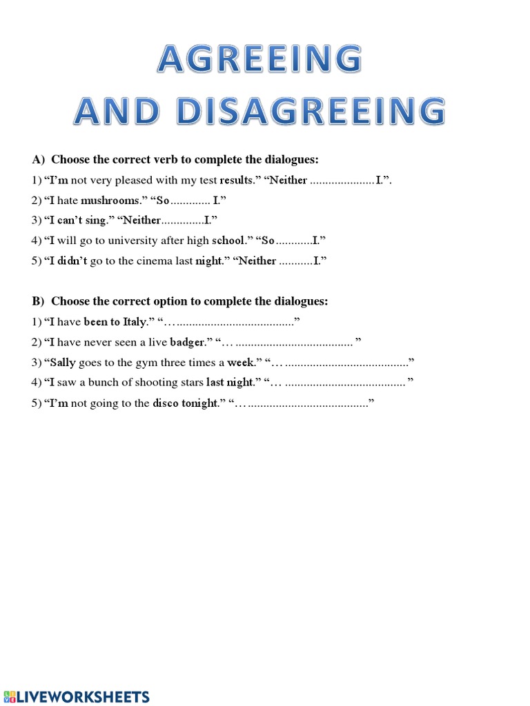 Agreeing and Disagreeing - Worksheet 1 | PDF Agreeing and Disagreeing - Worksheet 1 | PDF