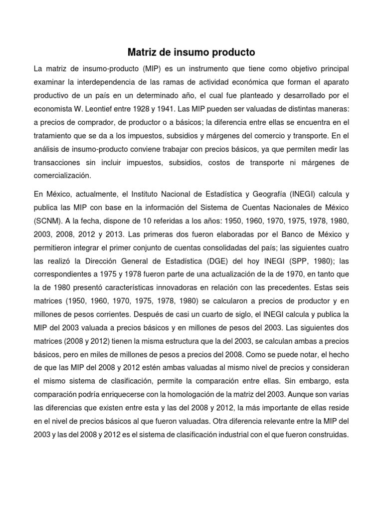 Matriz de Insumo Producto | PDF | Matriz (Matemáticas) | México