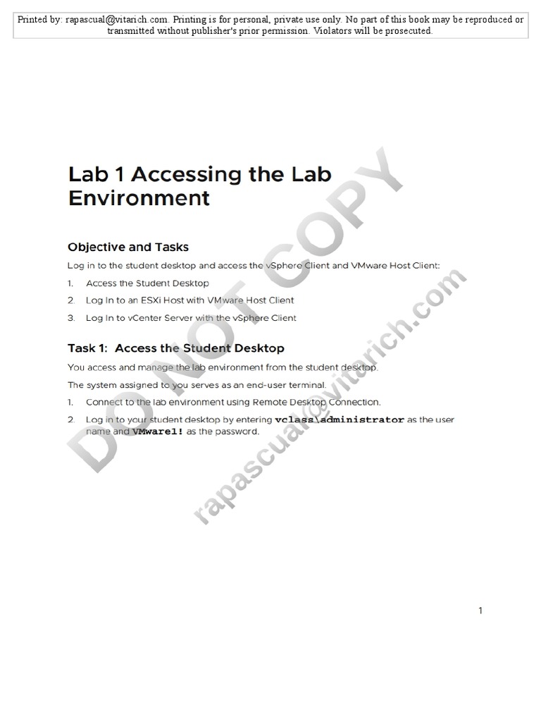 Evantage - VMware Vsphere - Install, Configure, Manage (V7) STUDENT Lab Manual-1-10 | PDF