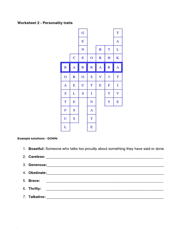 Personality Traits Worksheet2 | PDF