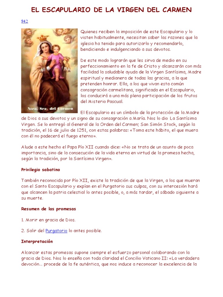 Escapulario del Carmen: Fe y Promesas | PDF | María, madre de Jesús | eucaristía