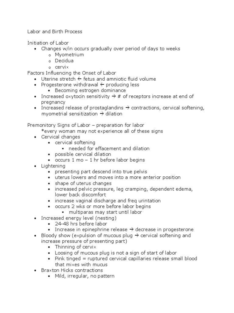 Labor and Birth Notes | PDF | Childbirth | Pelvis