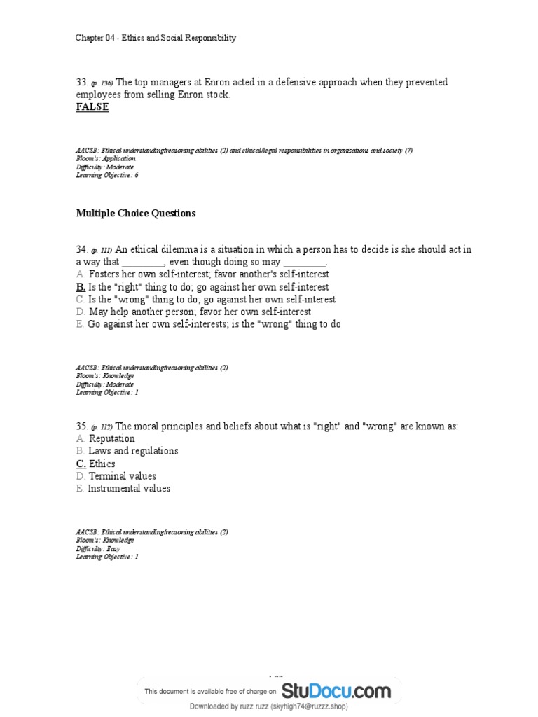 Chap004 Test Bank 26 59 9 34 | PDF | Utilitarianism | Justice