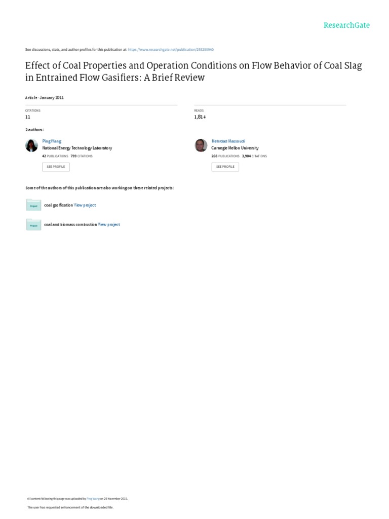 Effect of Coal Properties and Operation Conditions On Flow Behavior of Coal Slag in Entrained ...