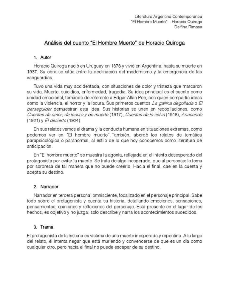 Análisis El Hombre Muerto - Horacio Quiroga | PDF | Cuentos | Locura Análisis El Hombre Muerto - Horacio Quiroga | PDF | Cuentos | Locura
