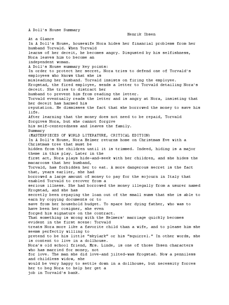 A Doll's House Summary | PDF | A Doll's House A Doll's House Summary | PDF | A Doll's House