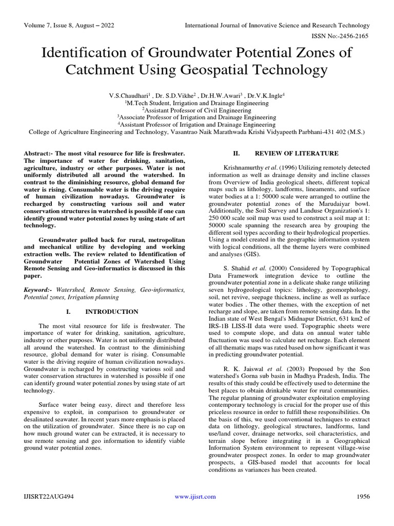 Identification of Groundwater Potential Zones of Catchment Using ...