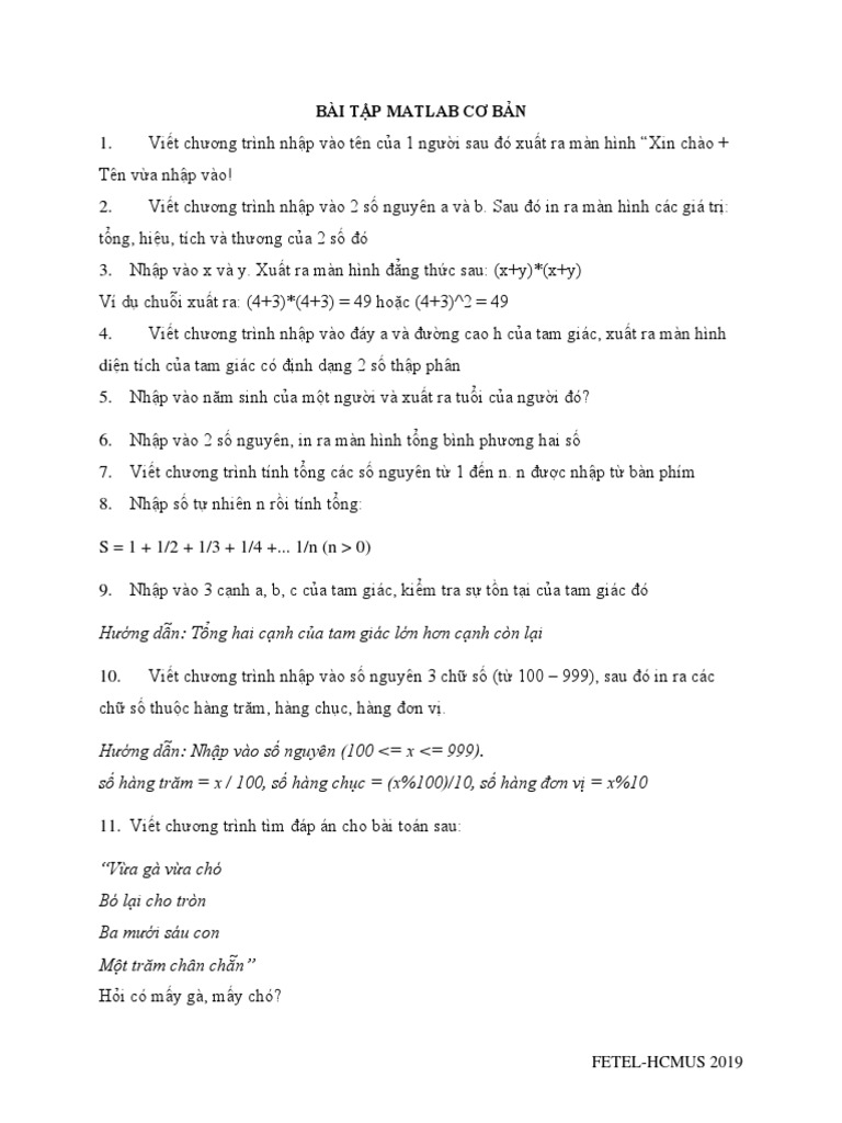 Bai Tap Matlab 1 New | PDF