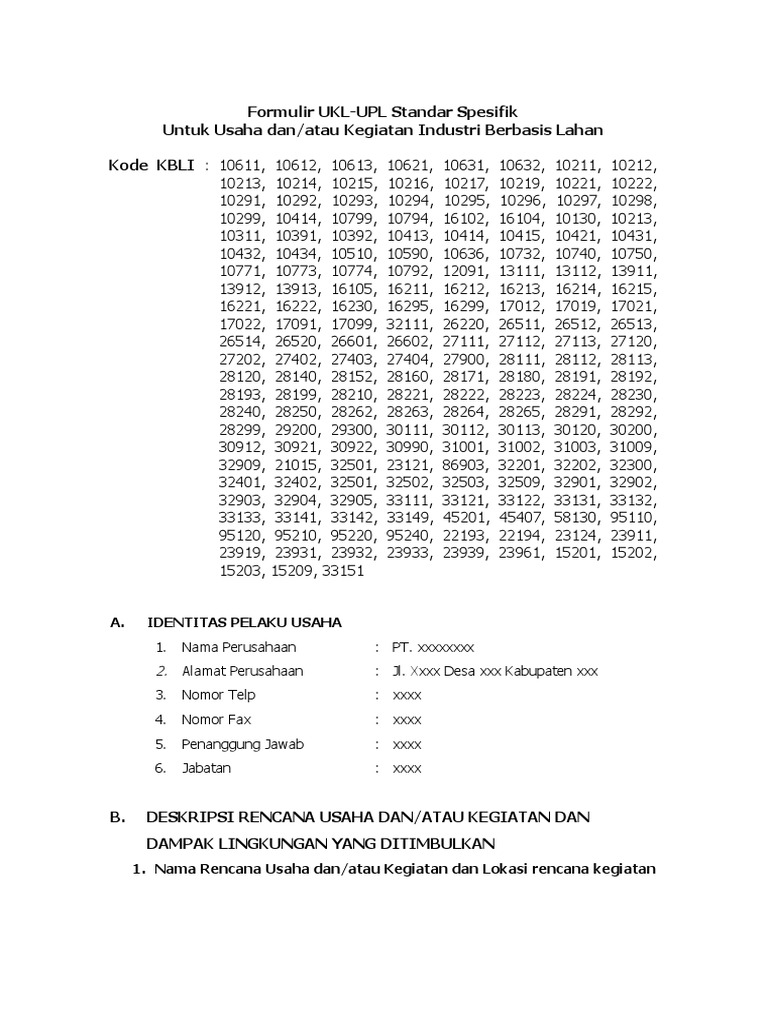 Formulir UKL-UPL Standar Spesifik Usaha Industri Berbasis Lahan - Final | PDF