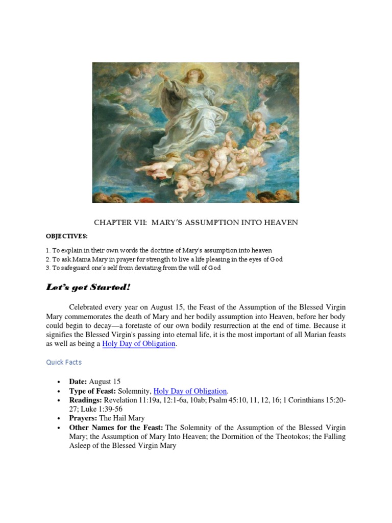 Mary's Assumption Into Heaven | PDF | Mary, Mother Of Jesus | Catholic Theology And Doctrine