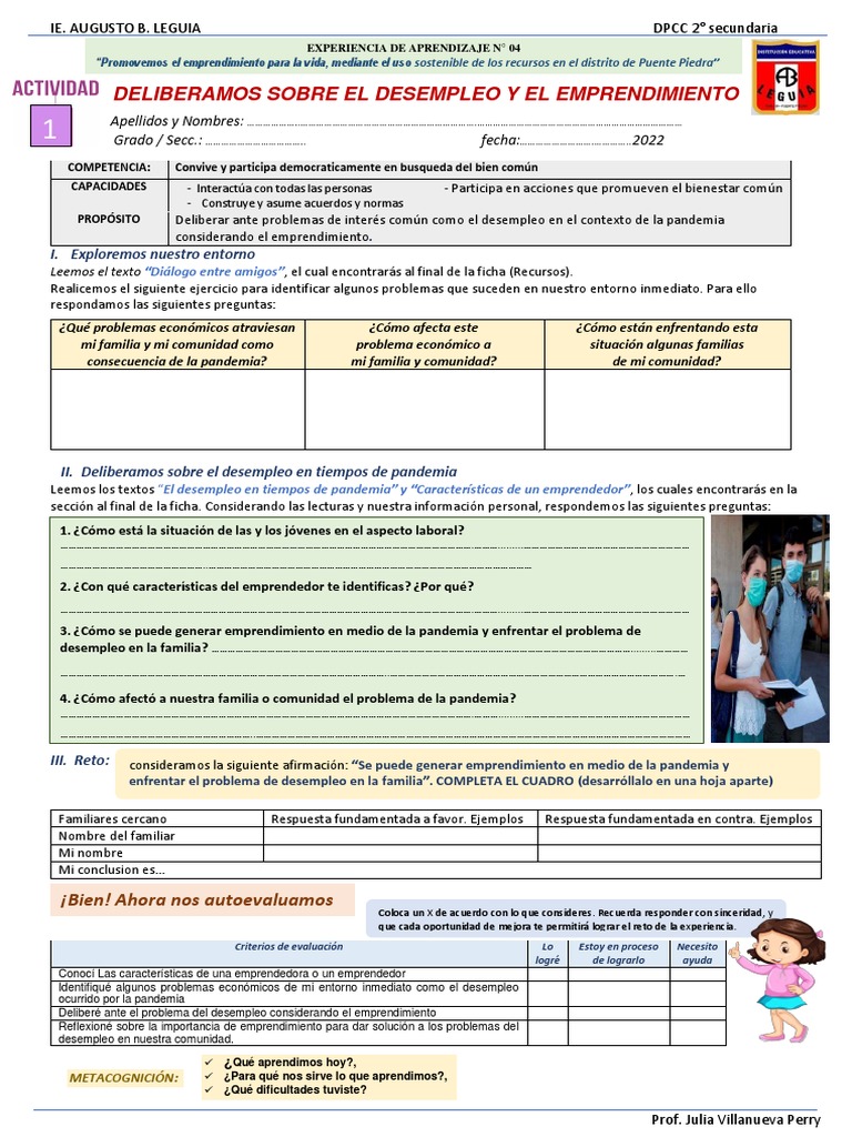 DPCC. - FICHA 1 - ACTIVIDAD 1 (Exp - Apr. 04) 2° Sec. | PDF | Iniciativa empresarial | Ciencia ...