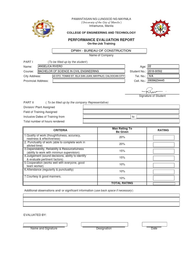 PLM CIV IIP Performance Evaluation Report AR | PDF