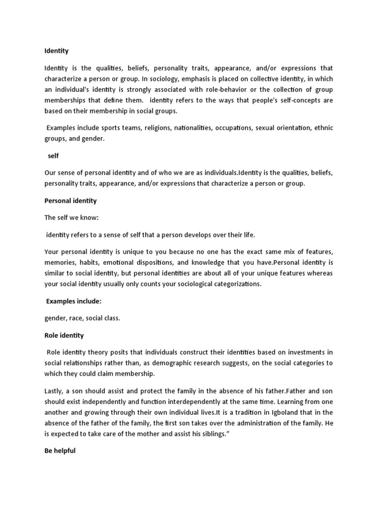 Identity and Its Subheading | PDF | Identity (Social Science) | Gender