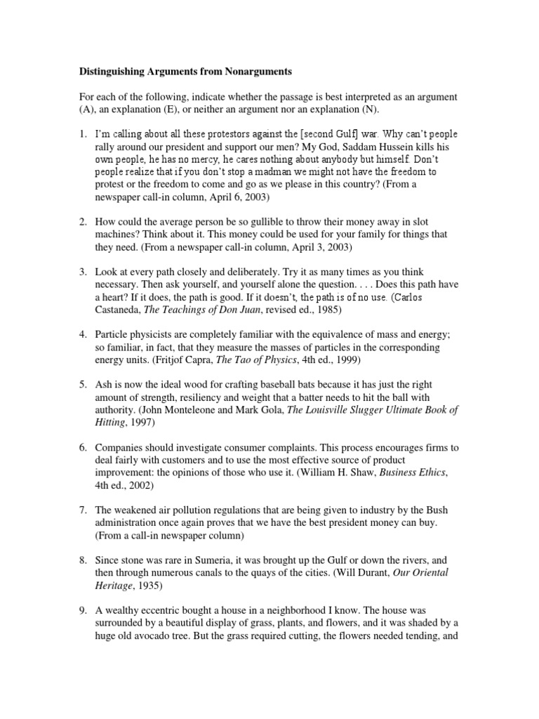 Practice Distinguishing Arguments From Nonarguments-2 | PDF | Walden