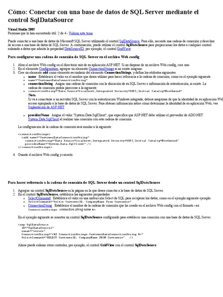 Cómo Conectar Una Base de Datos | PDF | Servidor SQL de Microsoft ...