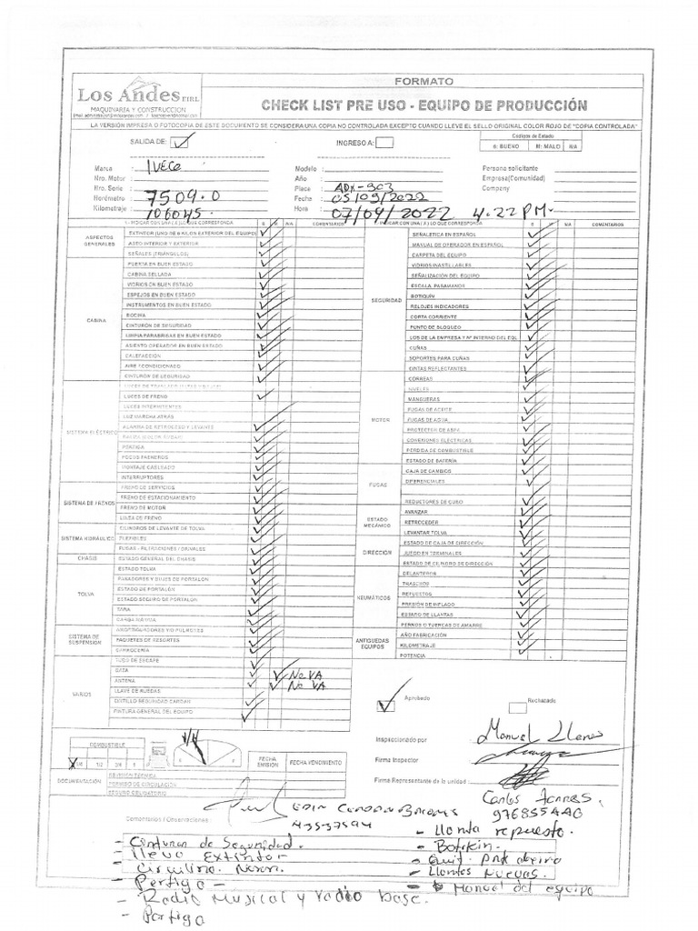 check list de volquete | PDF