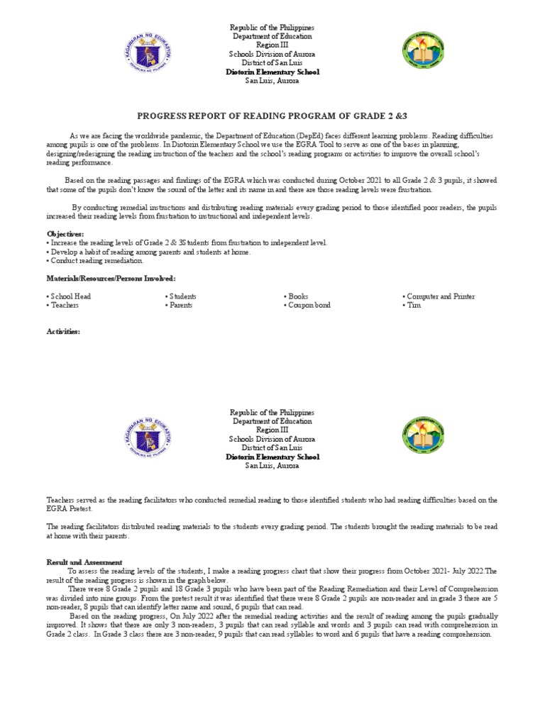 Reading Progress Report for Grades 2 & 3 | PDF | Wellness