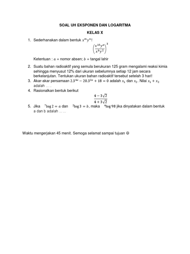 Soal Uh Eksponen Dan Logaritma | PDF