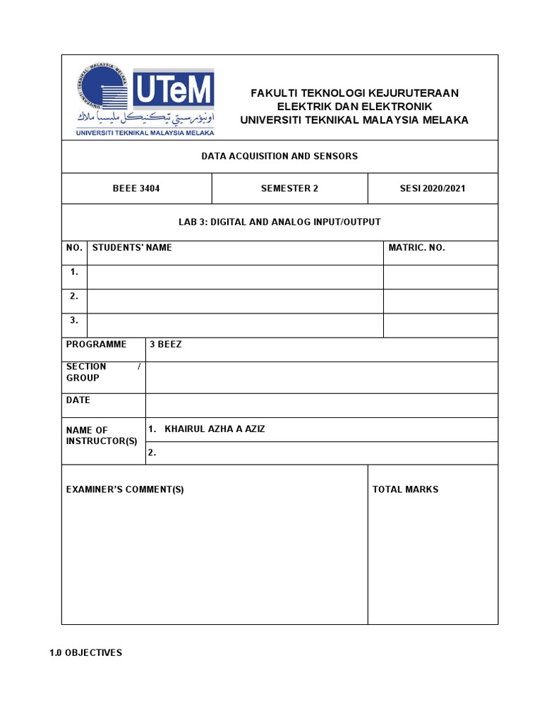LAB 1 Digital Analog Input Output | PDF | Analog To Digital Converter | Arduino