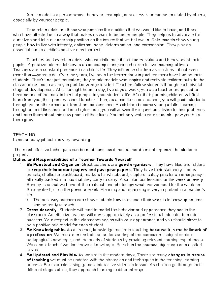 Teachers Are Key Role Models | PDF | Teachers | Teaching Method