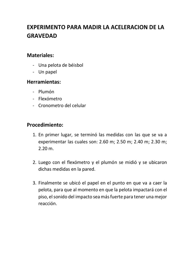 Experimento para Madir La Aceleracion de La Gravedad | PDF | Geometría ...
