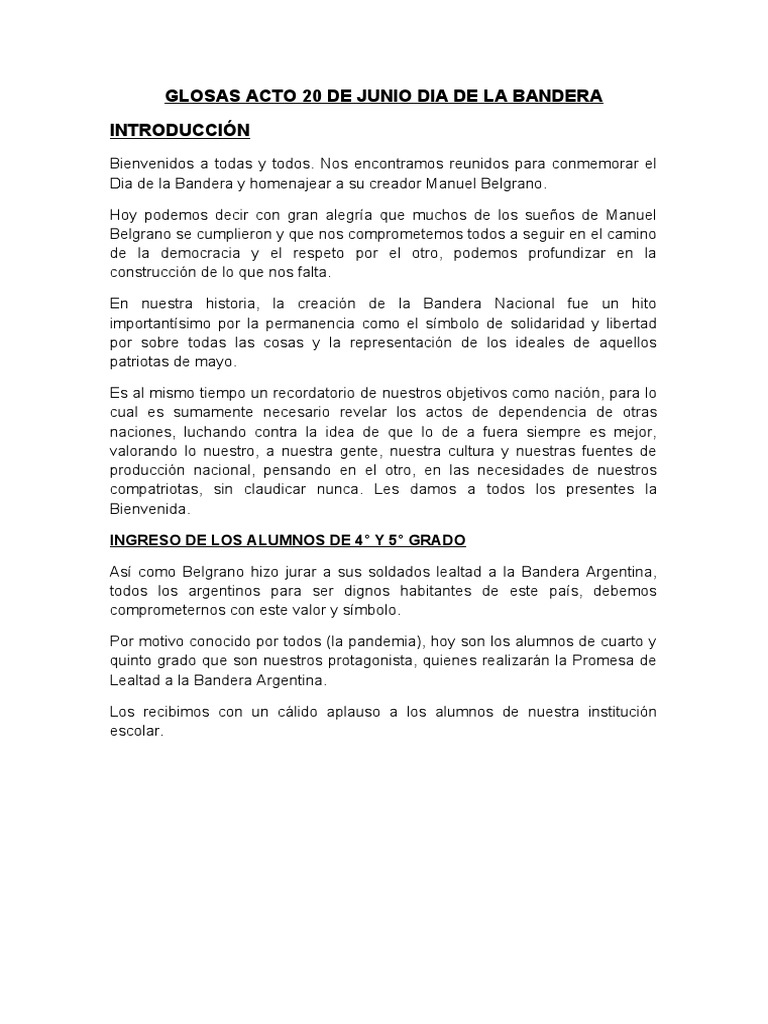Glosas Acto 20 de Junio Dia de La Bandera | PDF