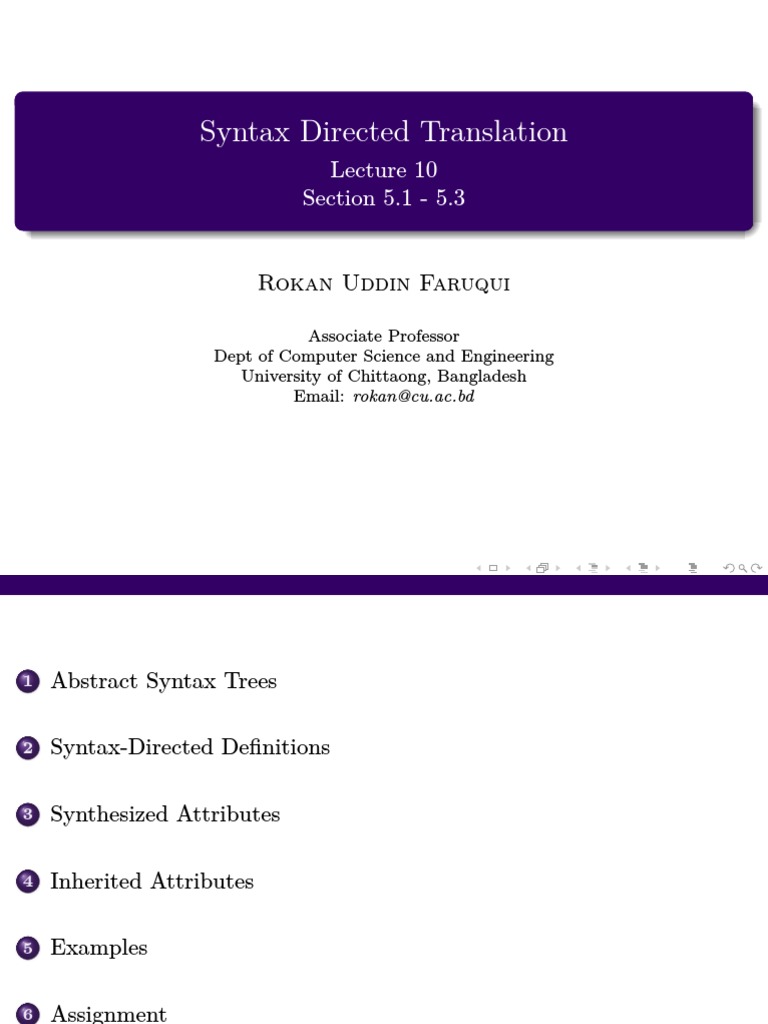Lecture 11 - Syntax Directed Translation | PDF | Parsing | Compiler