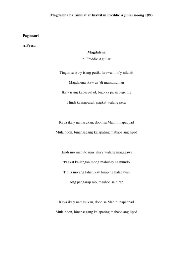 Pagsusuri Sa Awit Na Magdalena Na Isinul | PDF
