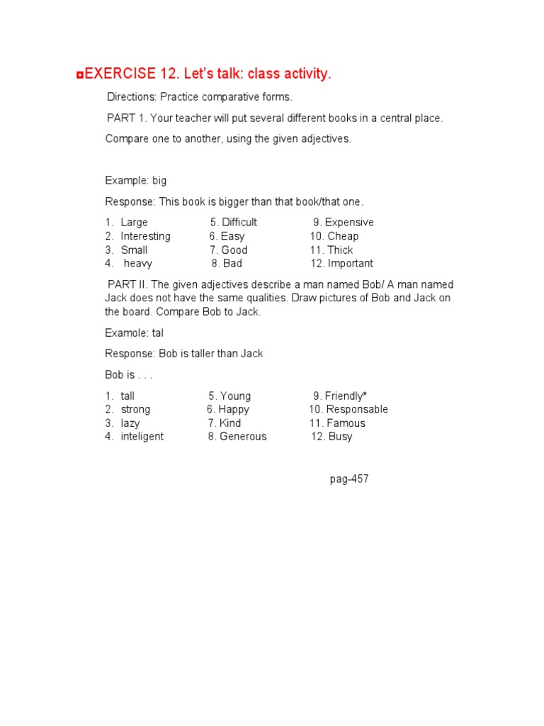 Adjective Comparison Activities | PDF | Adjective | Syntax