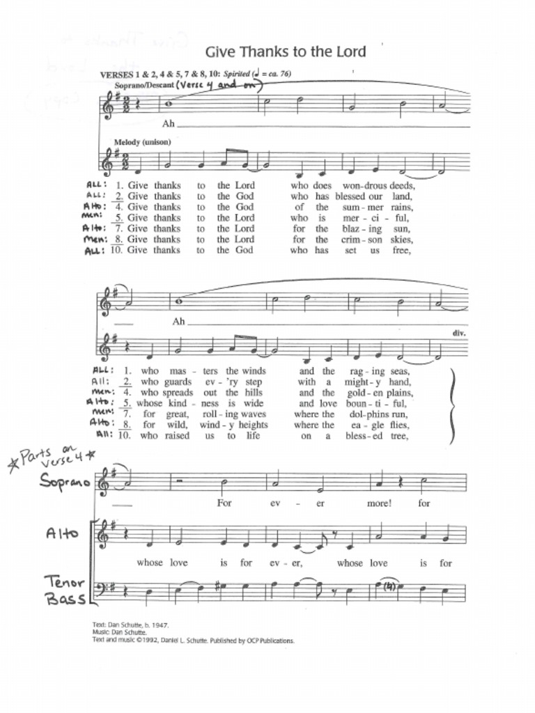 Give Thanks To The Lord Schutte CHORAL | PDF