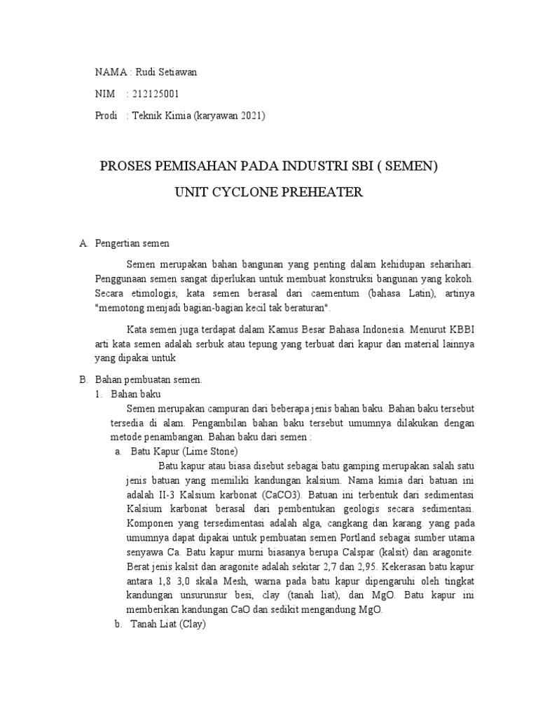 Proses Pemisahan Pada Industri Sbi Unit Cyclone Preeheater | PDF | Griya & Taman | Sains ...