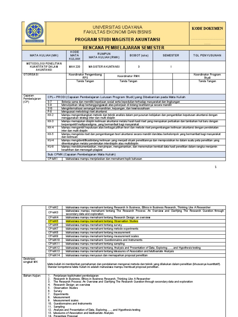 4-RPS-MAK 220-Metodologi Penelitian Kuantiitatif Dalam Akuntansi | PDF | Seni