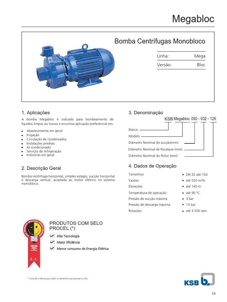 Catalogo Motobomba KSB Megabloc Rosca | PDF | Bomba | Metrologia