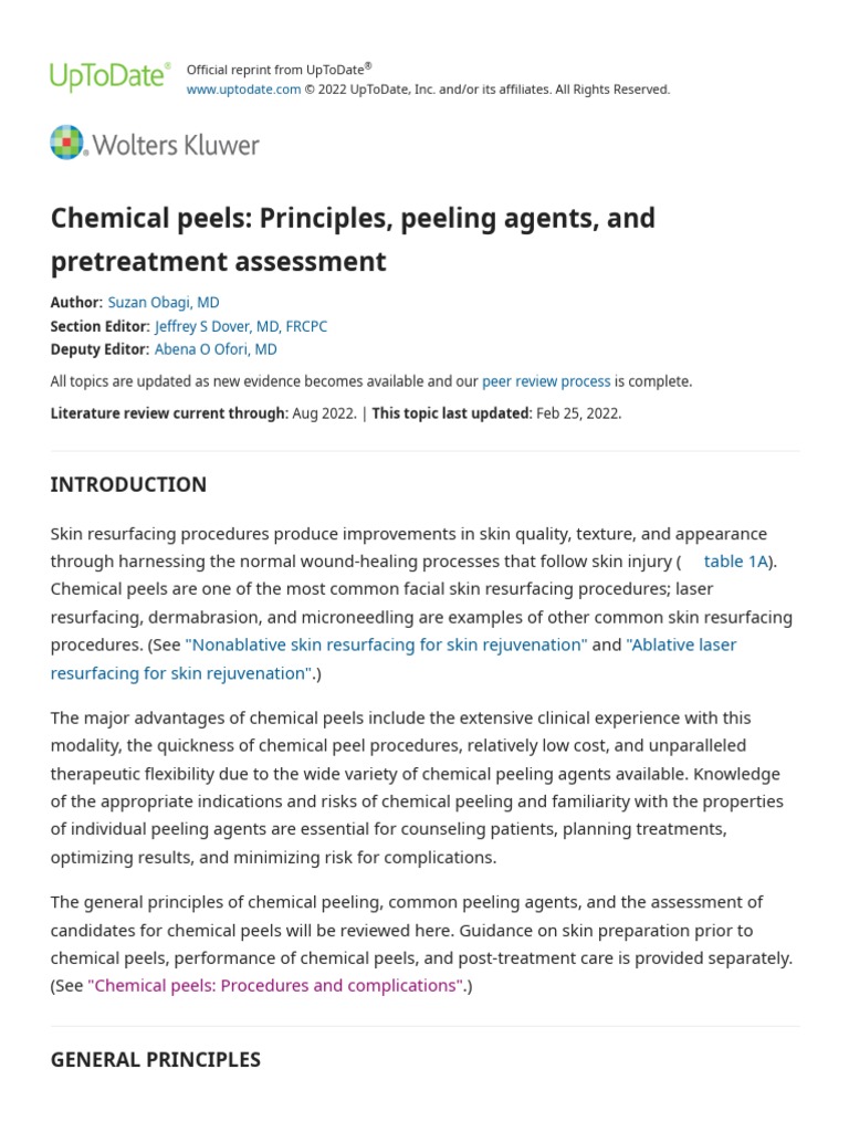 Chemical Peels - Principles, Peeling Agents, and Pretreatment ...