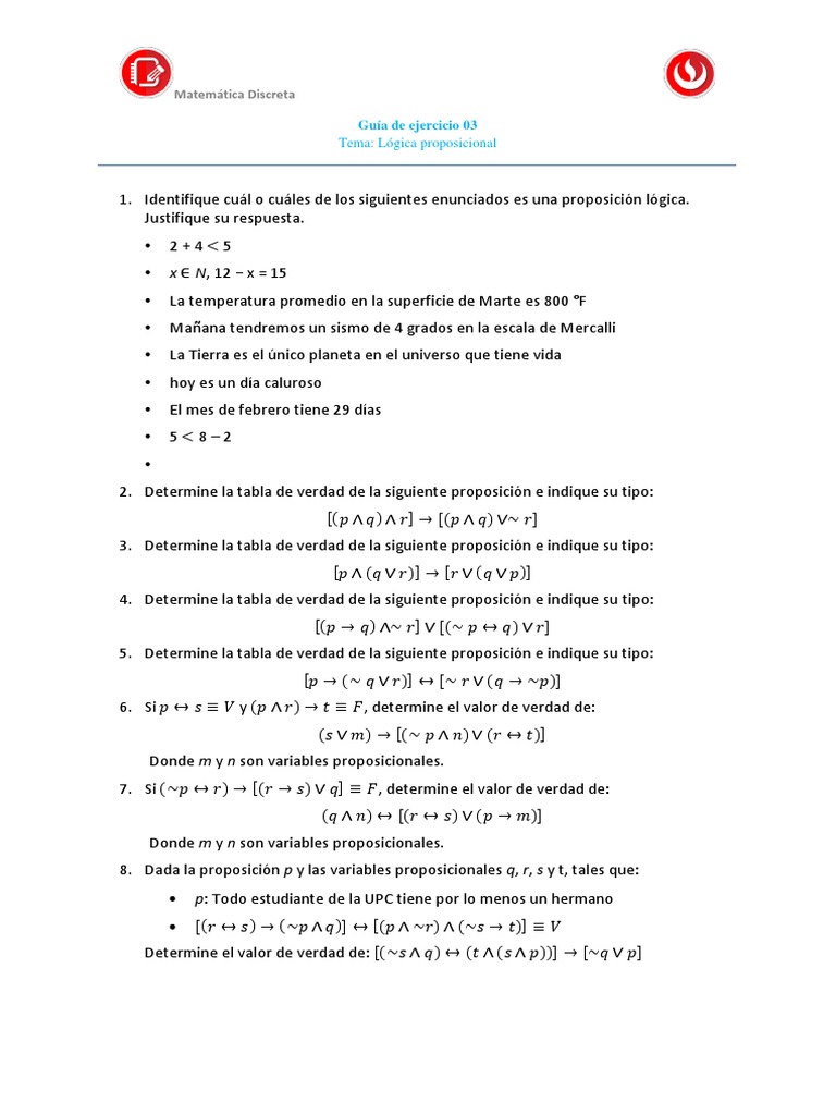 MA265 Semana2.1 Ejercicios Logica Proposicional | PDF | Proposición ...