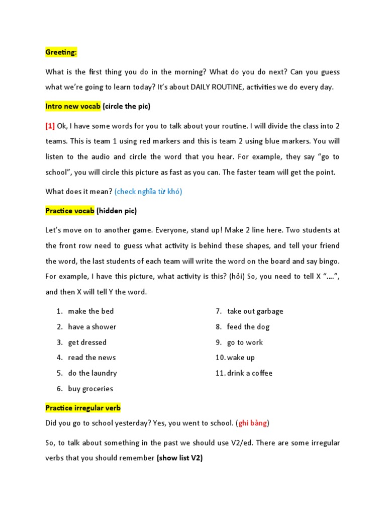 Daily Routine Vocabulary Lesson | PDF | Linguistics | Linguistic Morphology