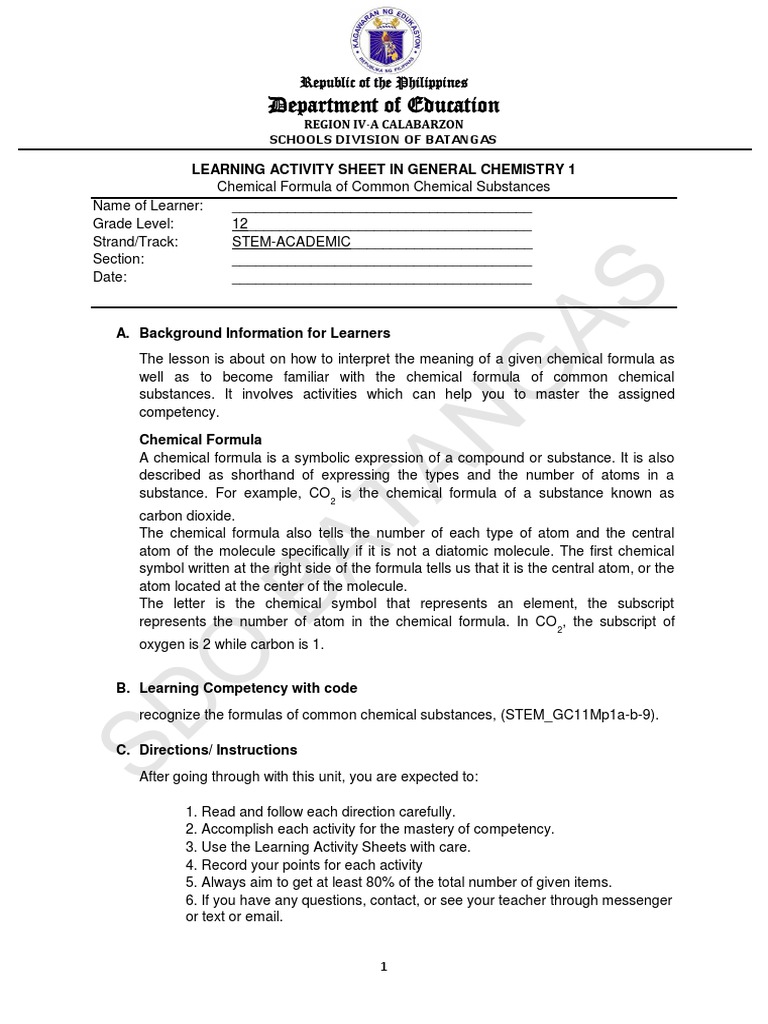 2 Activity Sheet in GC1 Week1 Melc 9 | PDF | Chemical Substances | Chemistry