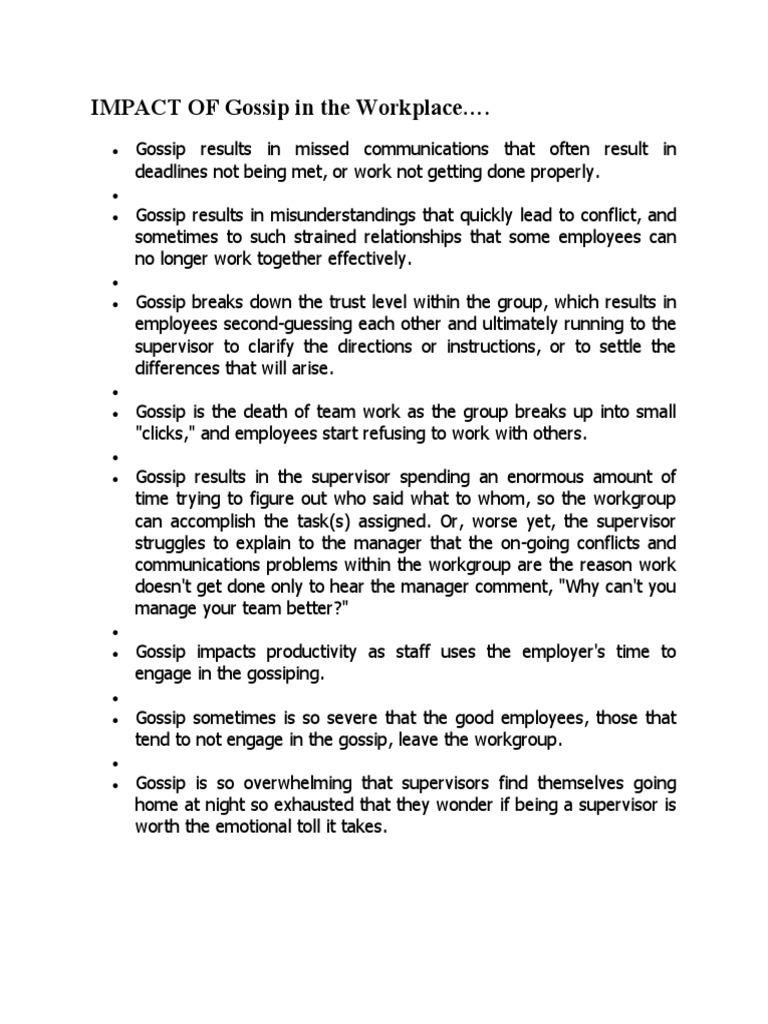 Impact of Gossip on Workplace Dynamics | PDF | Psychology ...