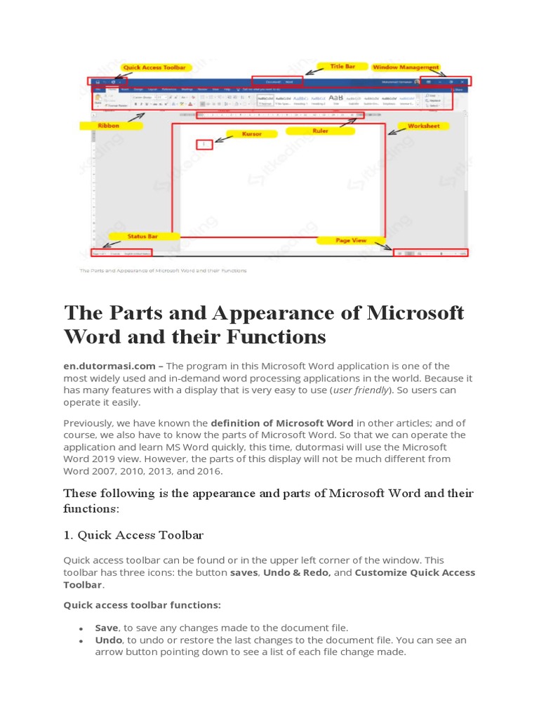 The Parts and Appearance of Microsoft Word and Their Functions | PDF ...