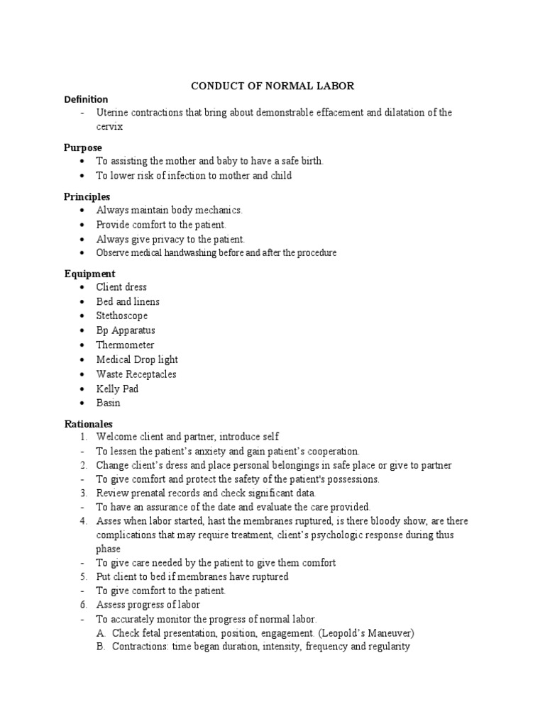 Conduct-Of-Normal-Labor - LABIS | PDF | Childbirth | Health Sciences