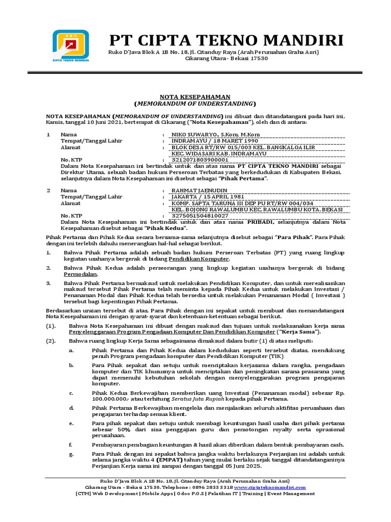 Mou PT CTM | PDF | Hukum