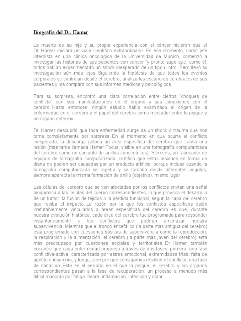 Biografía del Dr. Hamer y su descubrimiento de la Nueva Medicina Germánica | PDF | Cáncer | Cerebro