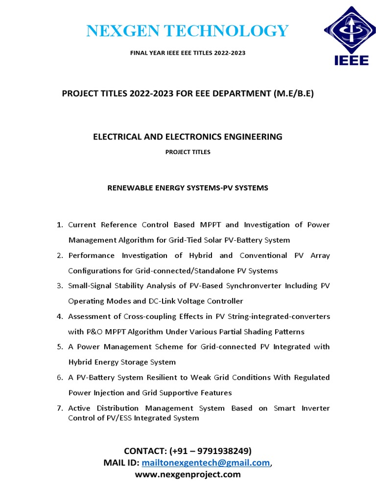 EEE Final Year Project Titles | PDF | Power Inverter | Photovoltaic System