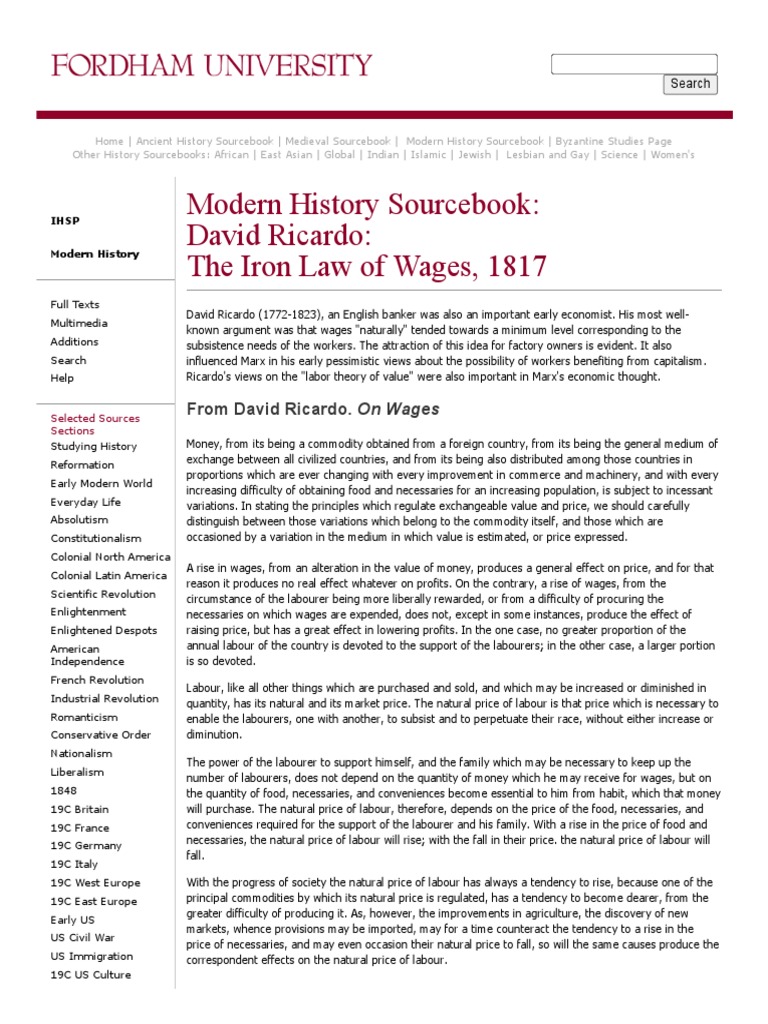 The Iron Law of Wages | PDF | Value (Economics) | Labour Economics