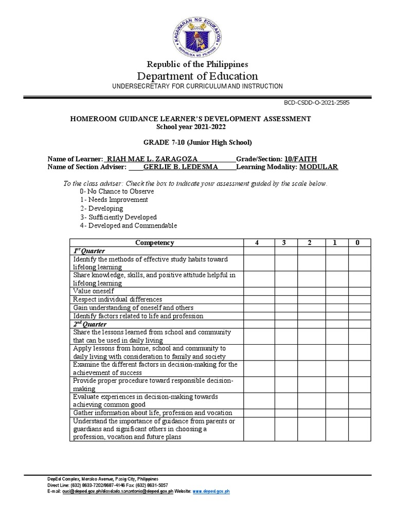 Homeroom Guidance G7-G10 | PDF | Learning | Decision Making
