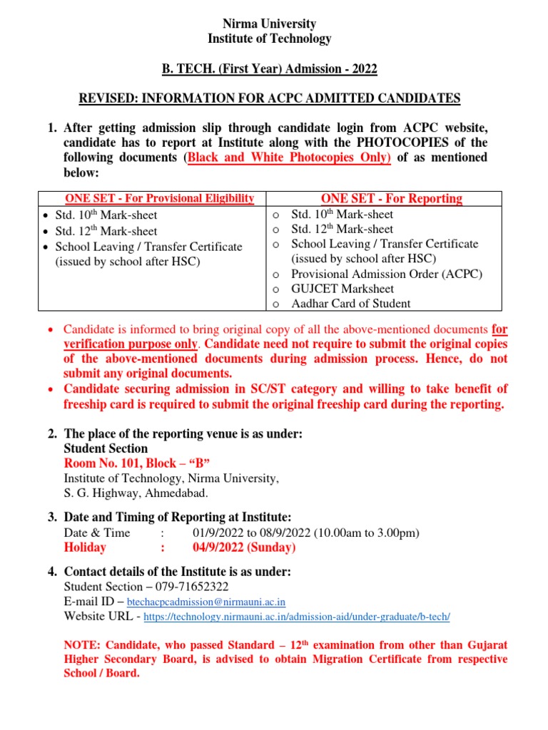 Revised 2022 Btech Information For Notice Board and Website | PDF ...
