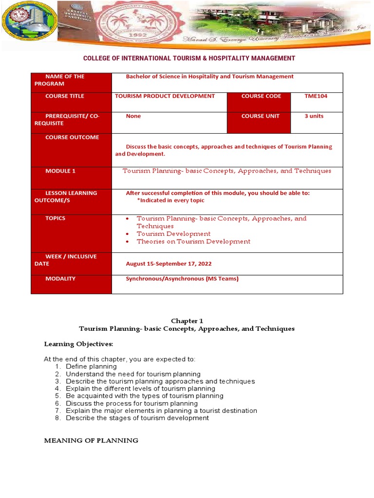 Module 1 - Tourism Planning and Development | PDF | Tourism ...