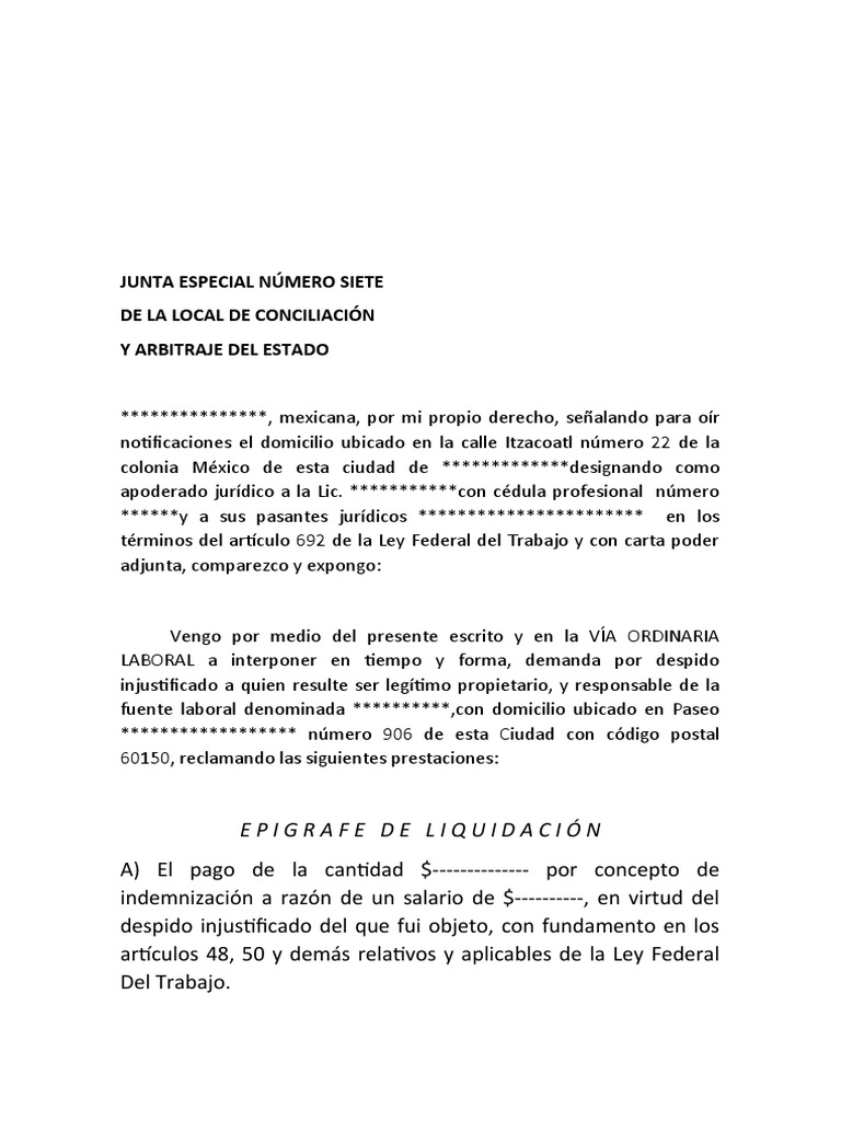 Demanda De Despido Injustificado Pdf Salario Economias