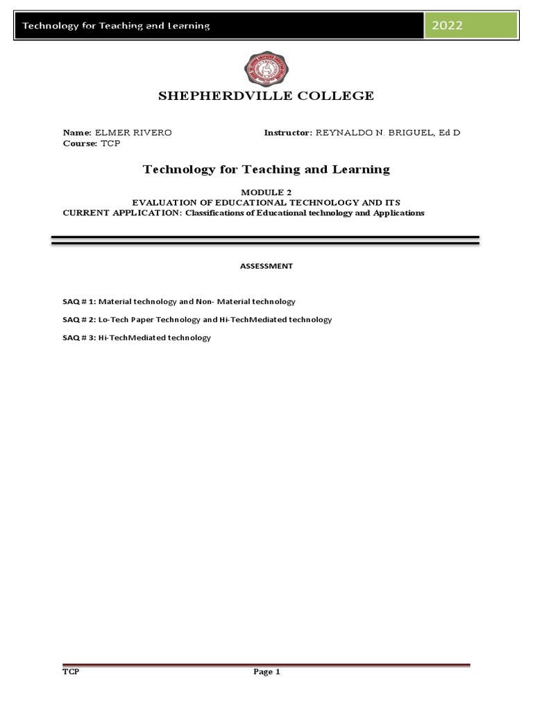 Module 2 ASSESSMENT Technology For Teaching and Learning | PDF | Computers